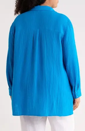 Eileen Fisher Classic Collar Organic Cotton Button-up Shirt - Ibiza