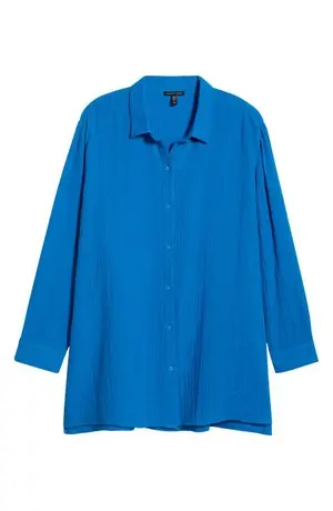 Eileen Fisher Classic Collar Organic Cotton Button-up Shirt - Ibiza