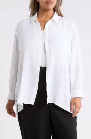 Eileen Fisher Classic Collar Organic Cotton Button-up Shirt