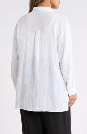 Eileen Fisher Classic Collar Organic Cotton Button-up Shirt
