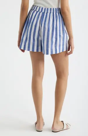 CITY BLUES Striped High-waisted Shorts - Blue