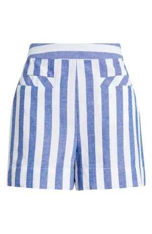 CITY BLUES Striped High-waisted Shorts - Blue