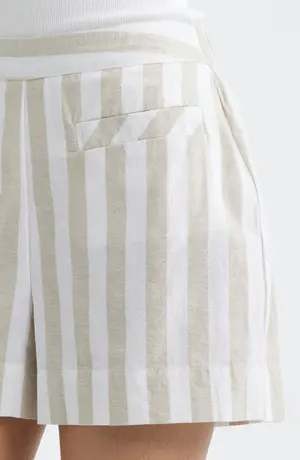 CITY BLUES Striped High-waisted Shorts - Sand
