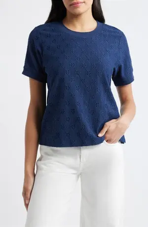 CITY BLUES Eyelet T-shirt - Navy
