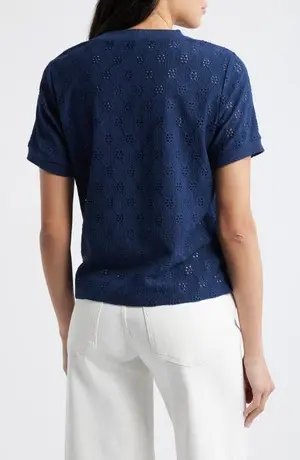 CITY BLUES Eyelet T-shirt - Navy