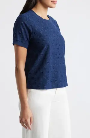 CITY BLUES Eyelet T-shirt - Navy