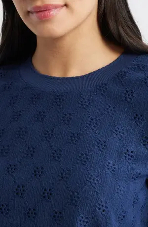 CITY BLUES Eyelet T-shirt - Navy