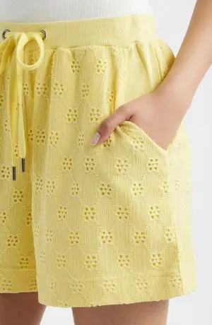 CITY BLUES Eyelet Drawstring Relaxed-fit Shorts - Sunshine
