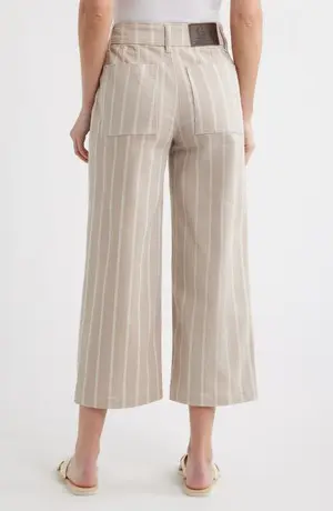CITY BLUES Striped Crop Wide Leg Pants - Latte/cafe