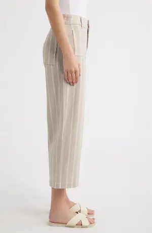 CITY BLUES Striped Crop Wide Leg Pants - Latte/cafe