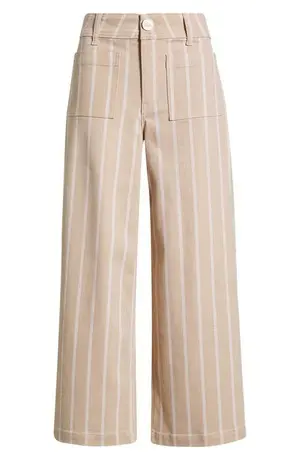 CITY BLUES Striped Crop Wide Leg Pants - Latte/cafe