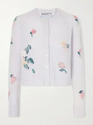 Bernadette Clemence Wool-blend Floral-patterned Cardigan - Blue