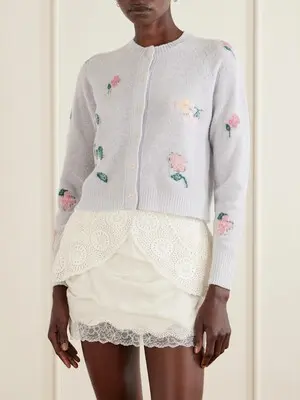 Bernadette Clemence Wool-blend Floral-patterned Cardigan - Blue
