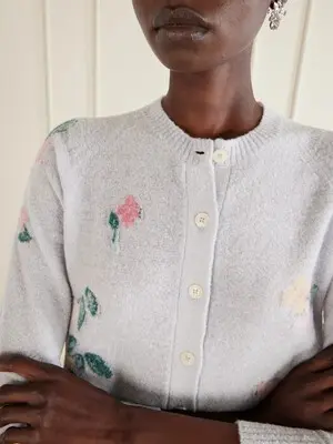 Bernadette Clemence Wool-blend Floral-patterned Cardigan - Blue