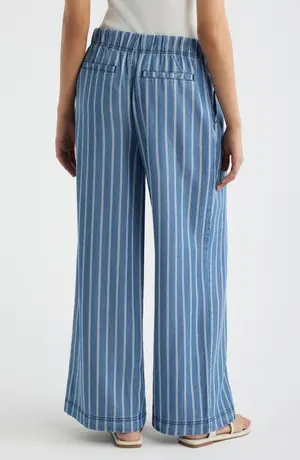CITY BLUES Pleated Stripe Wide Leg Denim Pants
