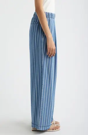 CITY BLUES Pleated Stripe Wide Leg Denim Pants