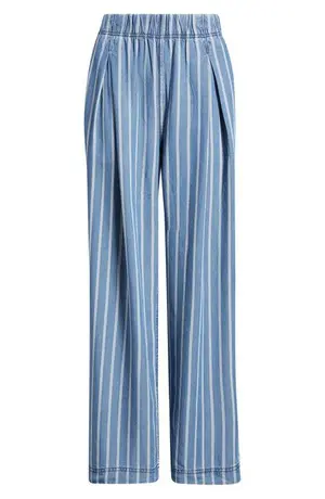 CITY BLUES Pleated Stripe Wide Leg Denim Pants