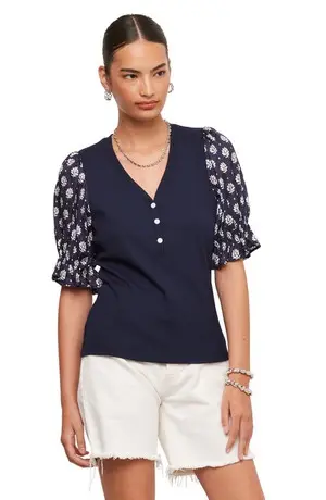 Fifteen Twenty Tamra Contrast Puff Sleeve Henley