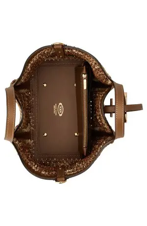 TOD'S T-timeless Raffia & Leather Shopper - Brown