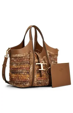 TOD'S T-timeless Raffia & Leather Shopper - Brown