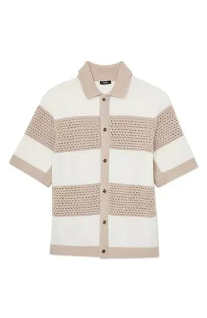 REISS Marek Open Knit Short Sleeve Button-up Shirt