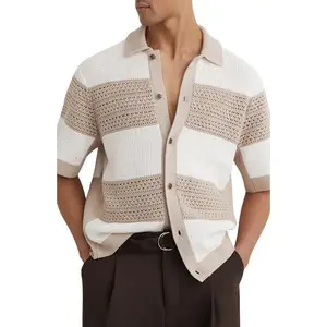 REISS Marek Open Knit Short Sleeve Button-up Shirt