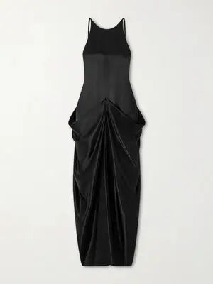 Khaite Kent Draped Satin Maxi Dress - Black