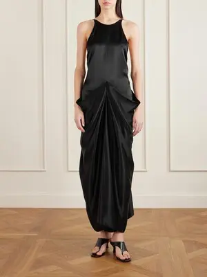 Khaite Kent Draped Satin Maxi Dress - Black