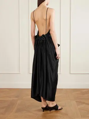 Khaite Kent Draped Satin Maxi Dress - Black