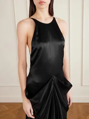 Khaite Kent Draped Satin Maxi Dress - Black