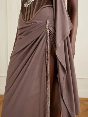 WIEDERHOEFT Embellished Draped Knitted Midi Skirt