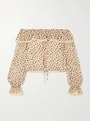 Posse Priscilla Off-the-shoulder Cheetah-print Blouse - Brown