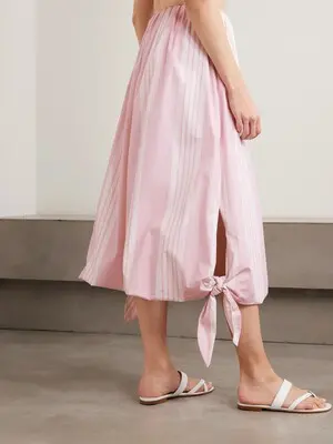 Posse Rose Tie-detailed Striped Midi Skirt - Pink