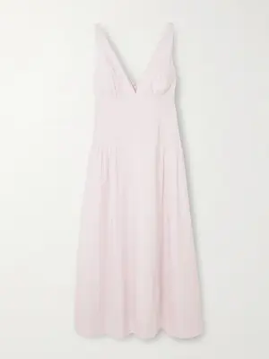 Posse Lindie Ruched Cotton Midi Dress - Pink