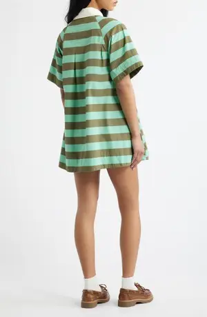 DAMSON MADDER Maggie Stripe Organic Cotton Polo Mini Dress