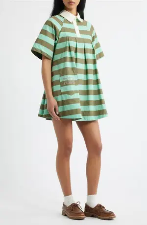 DAMSON MADDER Maggie Stripe Organic Cotton Polo Mini Dress