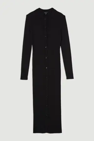 Karen Millen Button-through Ribbed Maxi Dress