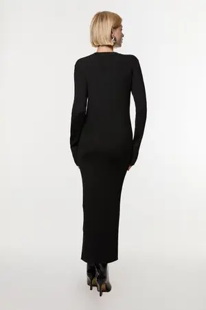 Karen Millen Button-through Ribbed Maxi Dress