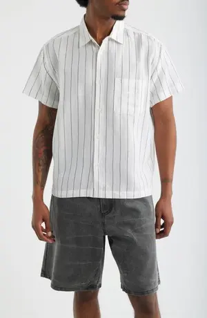 Obey Joe Stripe Short Sleeve Button-up Shirt - White Multi