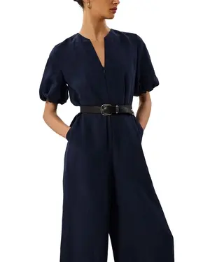 Whistles Linen Blend Tie Waist Jumpsuit