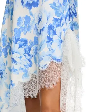 Aqua Bloom Lace Asymmetric Midi Dress