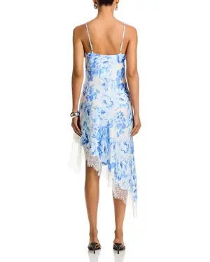 Aqua Bloom Lace Asymmetric Midi Dress