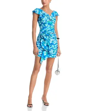 Aqua Floral Off-the-shoulder Twist Top