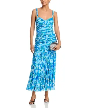 Aqua Floral Print Maxi Dress
