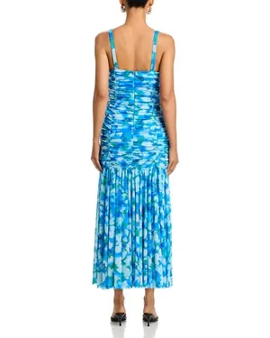 Aqua Floral Print Maxi Dress