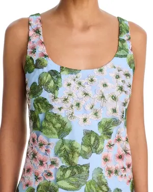 Aqua Hydrangea Embroidered Mini Dress