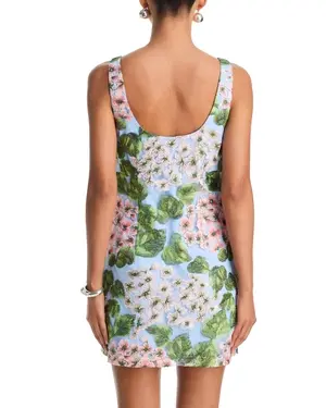 Aqua Hydrangea Embroidered Mini Dress