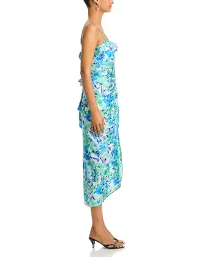 Aqua Floral Ruffle Tie Waist Midi Dress