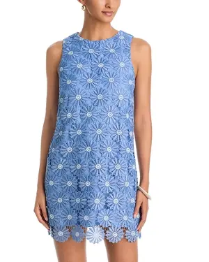 Aqua Flower Crochet Mini Dress - Blue Multi