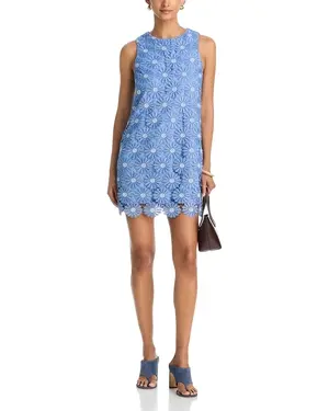 Aqua Flower Crochet Mini Dress